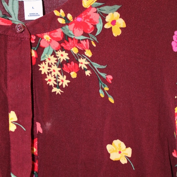 Old Navy | Tops | Old Navy Dark Red Floralprint Tunic Shirt Large ...